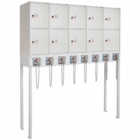 Taquillas Consignas con marco de amarre para supermercados.